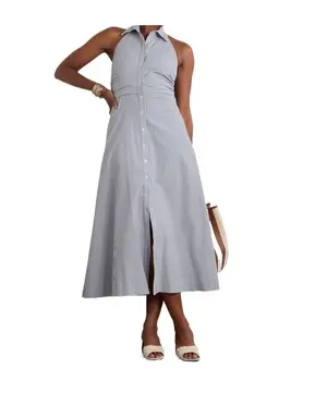 Veronica Beard Mackey Striped Halterneck Dress