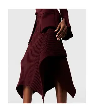 Stella McCartney Textured Knit Ribbed A-line Skirt - Bordeaux