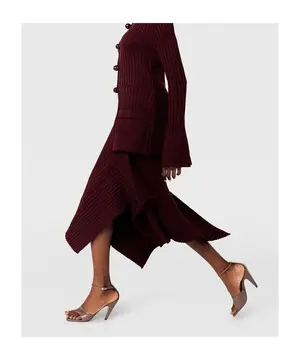 Stella McCartney Textured Knit Ribbed A-line Skirt - Bordeaux
