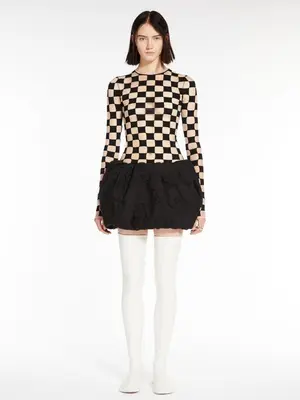 Sportmax Checkerboard-print Sheer Long-sleeve Top