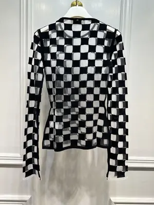 Sportmax Checkerboard-print Sheer Long-sleeve Top