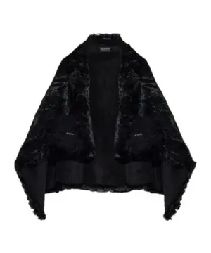 Balenciaga Faux Fur Cape Coat - Black