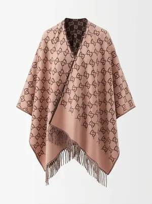 Gucci Gg Monogram Fringed Reversible Cape - Multicolor
