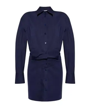 Attico Long-sleeved Button-up Shirt Dress - Navy