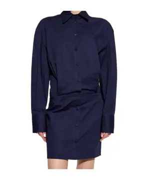 Attico Long-sleeved Button-up Shirt Dress - Navy