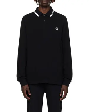 Fred Perry Twin Tipped Long-sleeve Polo Shirt - Black