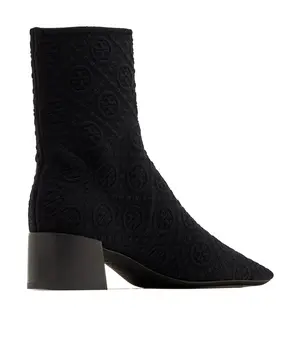 Tory Burch T Monogram Stretch Ankle Boots With Block Heel