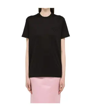 Prada Round Neck Short Sleeve T-shirt - Black