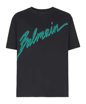 Balmain Logo Lettre Flocked T-shirt - Black