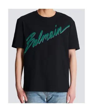 Balmain Logo Lettre Flocked T-shirt - Black