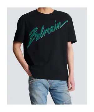 Balmain Logo Lettre Flocked T-shirt - Black