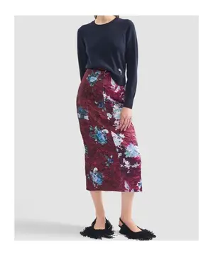 Erdem Floral-print Crinkled Duchess-satin Midi Skirt