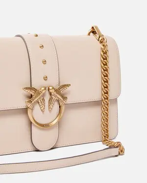 Pinko Love One Classic Bag With Studded Detail - Nude