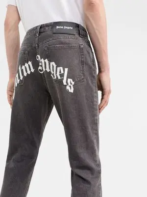 Palm Angels Straight Leg Jeans With Logo Detail