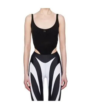 MUGLER Ribbed Knit Romper - Black