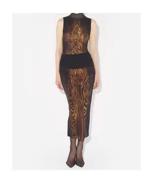 JEAN PAUL GAULTIER Sleeveless High-neck Wood-print Top