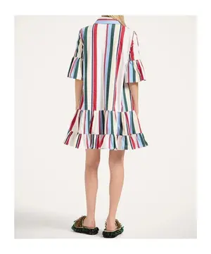 La DoubleJ Choux Dress With Pleated Sleeves And Striped Pattern - Multicolor