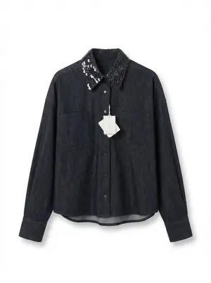Brunello Cucinelli Sequin Embellished Collar Shirt - Black