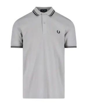 Comme Des Garçons X Fred Perry Text-printed Polo Shirt - Gray