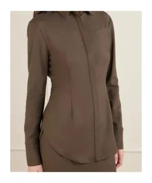 Tove Long Sleeve Shirt With Classic Collar And Curved Hem - Brown
