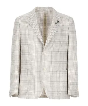 LARDINI Single-breasted Checked Blazer - Beige
