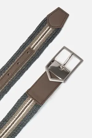 Canali Woven Belt With Striped Pattern And Arrow Buckle