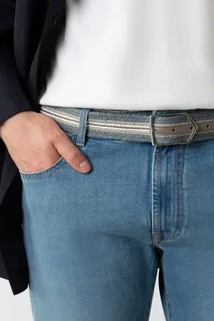 Canali Woven Belt With Striped Pattern And Arrow Buckle