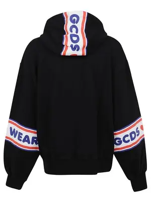 Gcds Logo Tape Printed Hoodie - Black