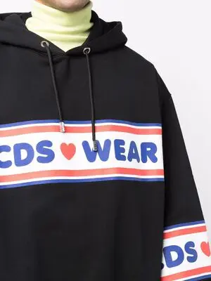 Gcds Logo Tape Printed Hoodie - Black
