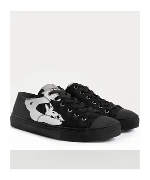 VIVIENNE WESTWOOD Low Top Lace Up Sneakers With Graphic Print - Black