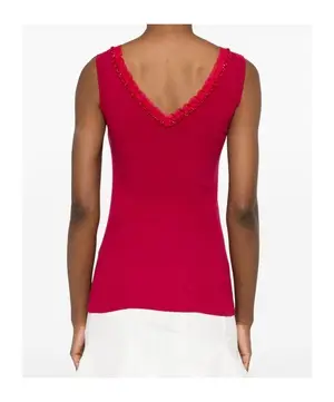 P.a.r.o.s.h Embellished V-neck Ribbed Tank Top - Red