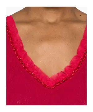 P.a.r.o.s.h Embellished V-neck Ribbed Tank Top - Red
