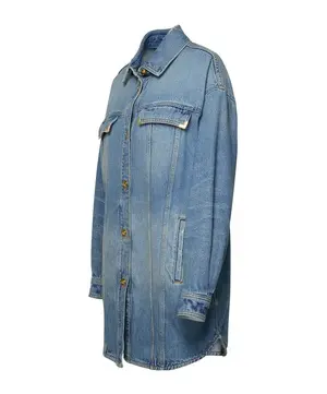 Palm Angels Curved Hem Buttoned Denim Shirt