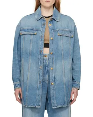 Palm Angels Curved Hem Buttoned Denim Shirt