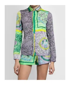 Versace Barocco Patchwork Print Satin Shirt