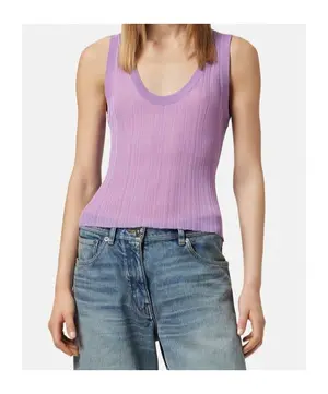 Versace Ribbed Crewneck Sleeveless Top