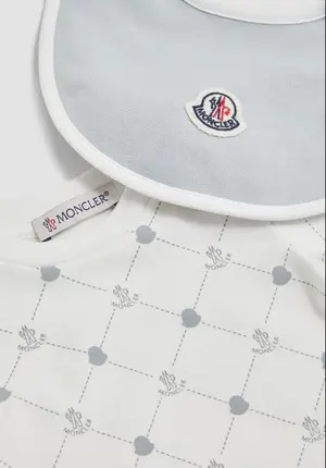 Moncler Logo Print Bodysuit, Shorts, And Bib Set