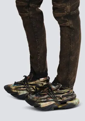 Balmain Printed Neoprene And Leather Unicorn Trainers - Black