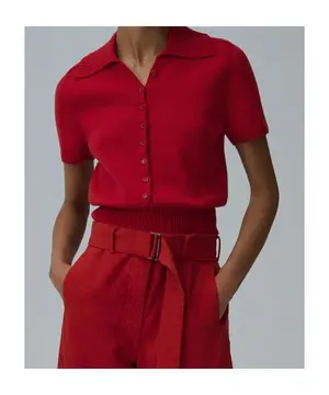Magda Butrym Short Sleeve Lapel Collar Cropped Sweater