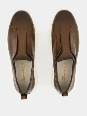Santoni Round Toe Leather Sneakers - Dark Brown