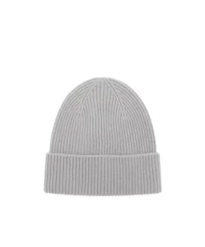 Gucci Cashmere Ribbed Beanie With Gg Patches - Grey