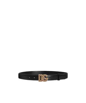 Dolce & Gabbana Embellished Logo Buckle Belt - Black