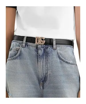 Dolce & Gabbana Embellished Logo Buckle Belt - Black
