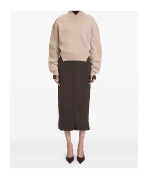Victoria Beckham Long Sleeve V-neck Jumper - Beige