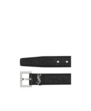 Saint Laurent Logo Plaque Embossed Leather Belt - Black