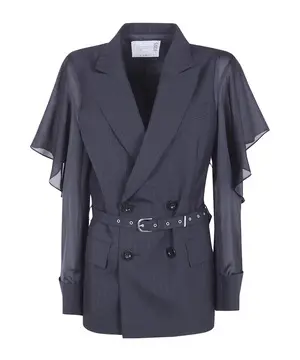 Sacai Double-breasted Striped Belted Jacket