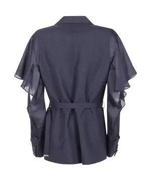 Sacai Double-breasted Striped Belted Jacket