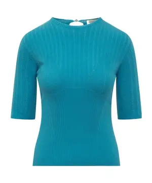 LANVIN Round Neck Ribbed Knit Sweater With Back Detail