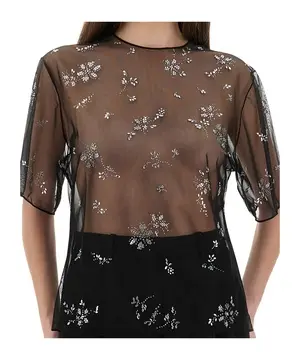 Rabanne Embellished Floral Sheer Top
