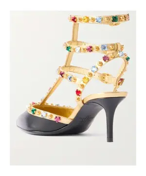 Valentino Garavani Embellished T-bar Sandals - Black